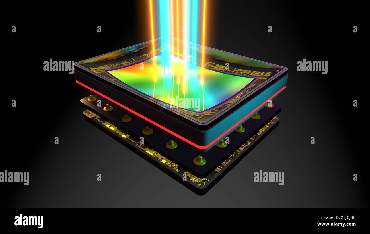 Curved sensor for digital camera, prototype 3D rendering, stacked ...