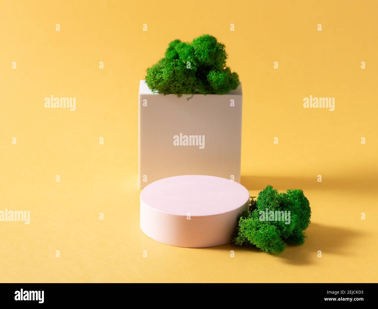 Minimal modern product display with geometric podium and moss Stock ...