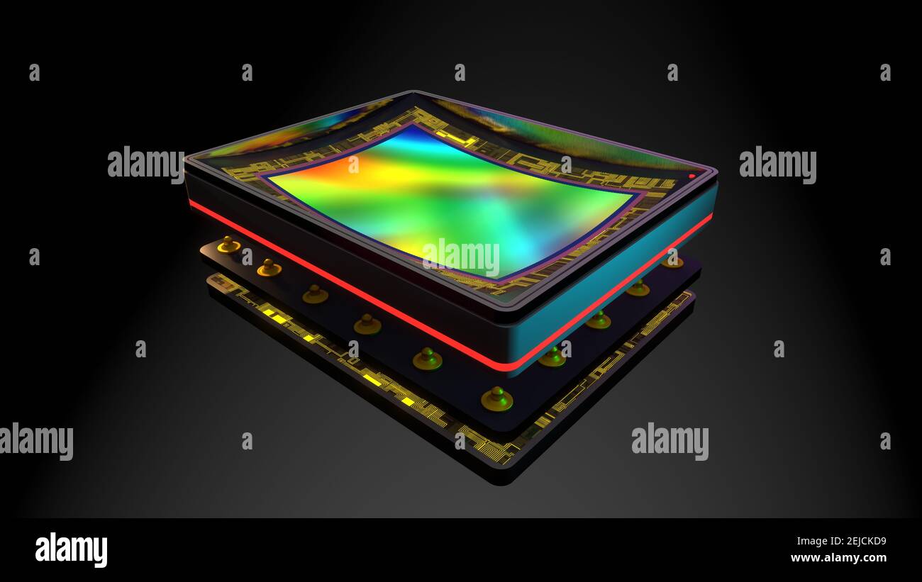 Curved sensor for digital camera, prototype 3D rendering, stacked ...