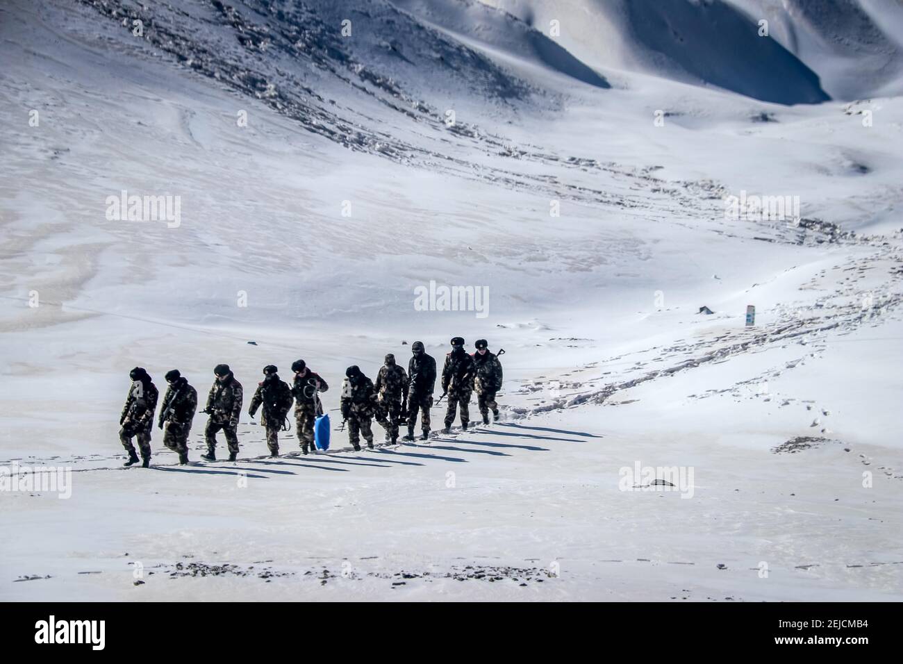The armed police are patrolling at the depopulated zone to keep the ...