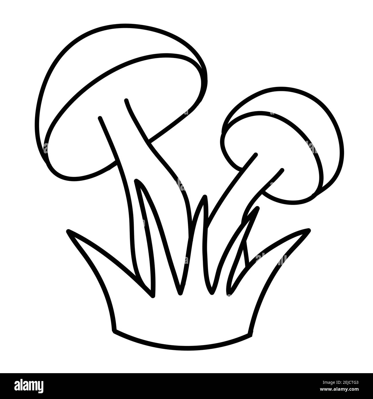 Two mushrooms in a bunch of grass, black and white hand drawn doodle ...
