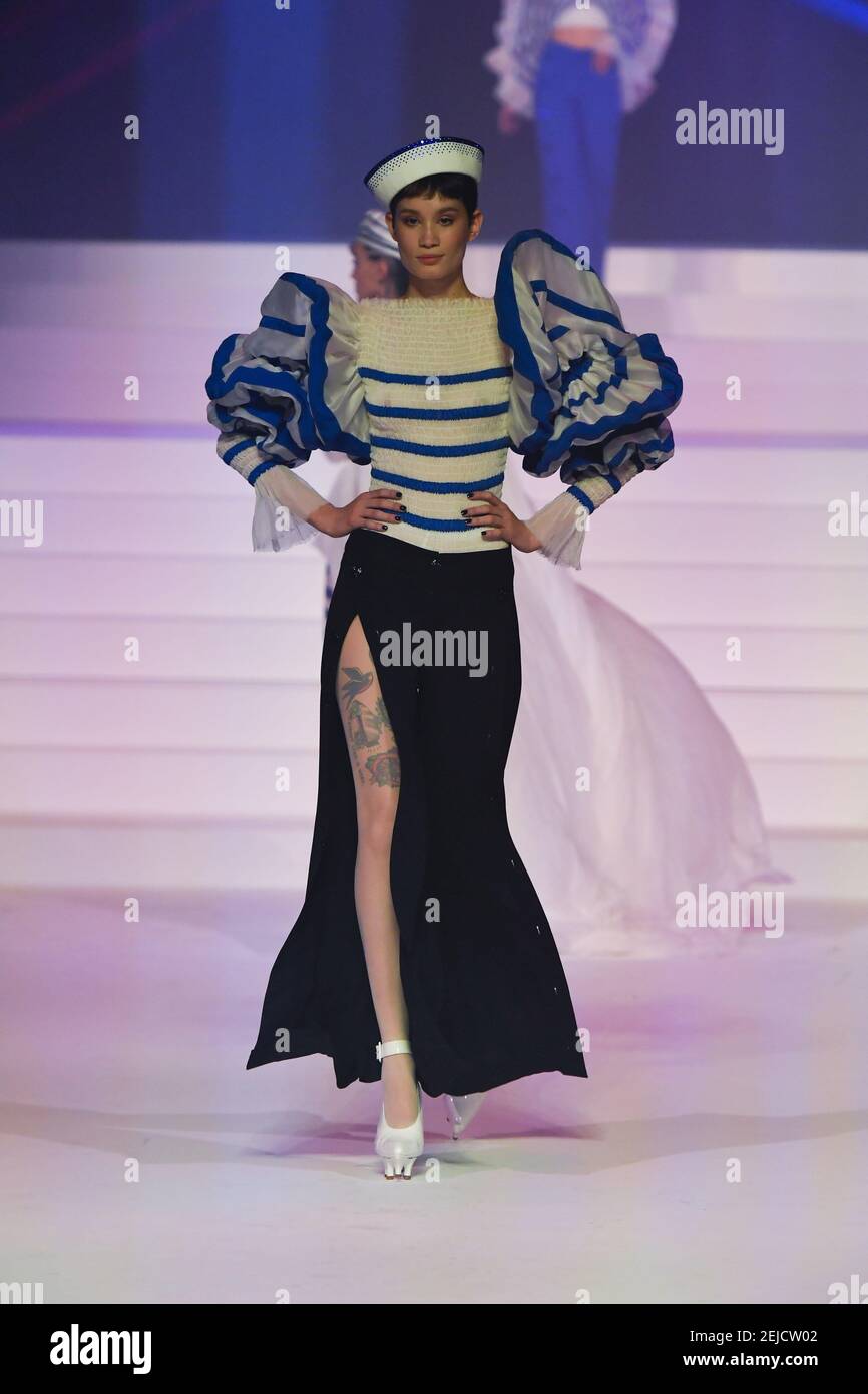 Model walks on the runway during the 50th anniversary of Jean Paul ...