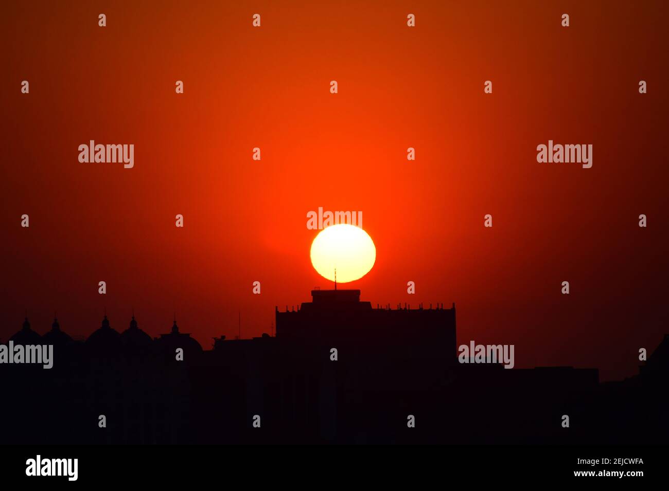 An aerial view of the city with the first sunshine of 2020 as ...