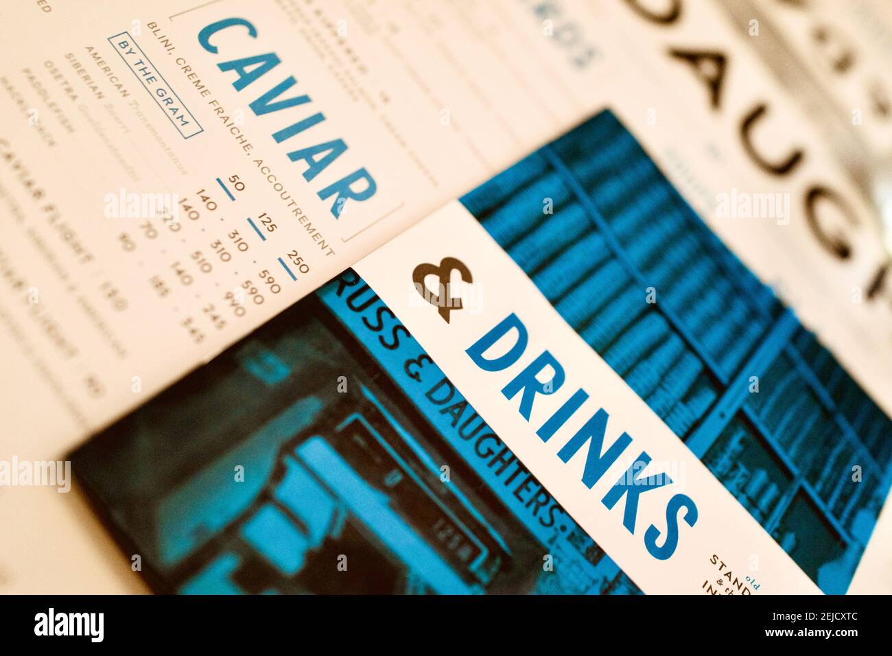 Menu close-up at Russ & Daughters Cafe opened in 2014, on the 100th ...