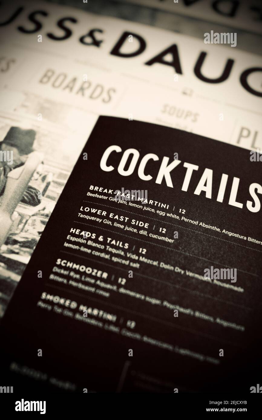 Menu close-up at Russ & Daughters Cafe opened in 2014, on the 100th ...