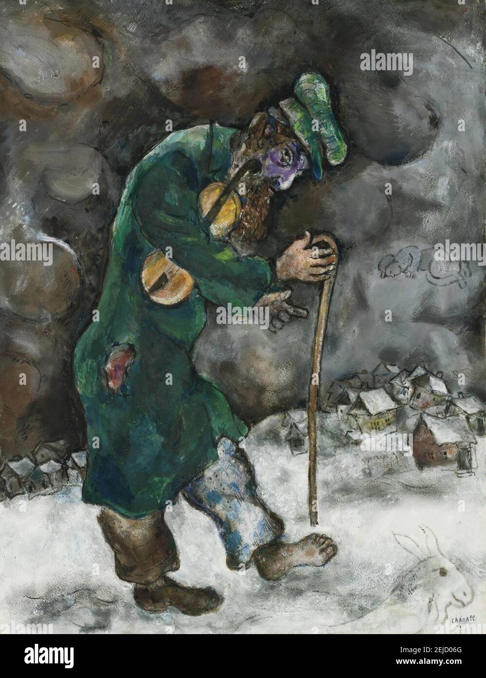 Old jew with a violin. Museum: PRIVATE COLLECTION. Author: MARC CHAGALL ...