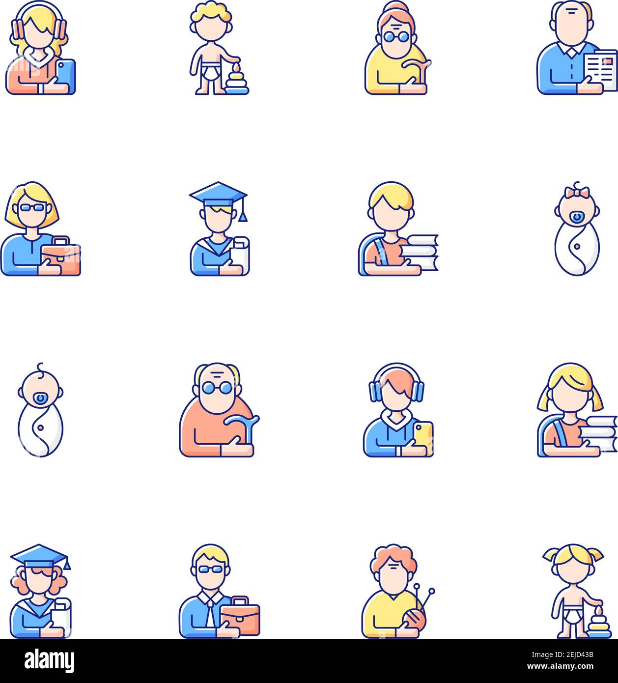 Different age and gender groups RGB color icons set Stock Vector Image ...