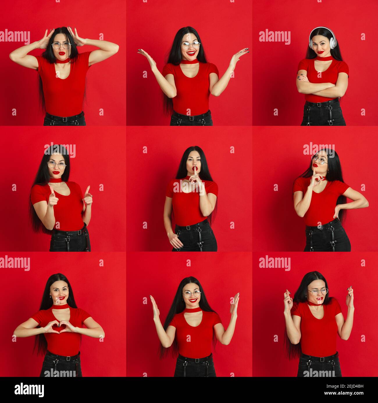 Collage made of photos of beautiful female's half-length portraits ...