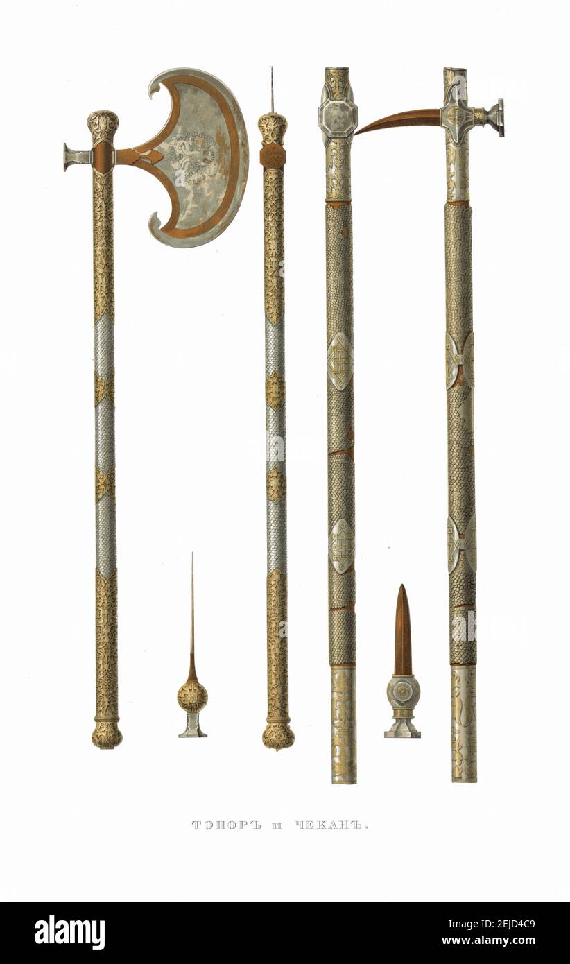 Battle axe and chekan. From the Antiquities of the Russian State ...