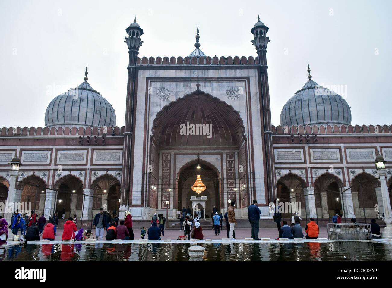 Visitors at the Jama Masjid or Grand Mosque in Delhi. Jamia Masjid or ...