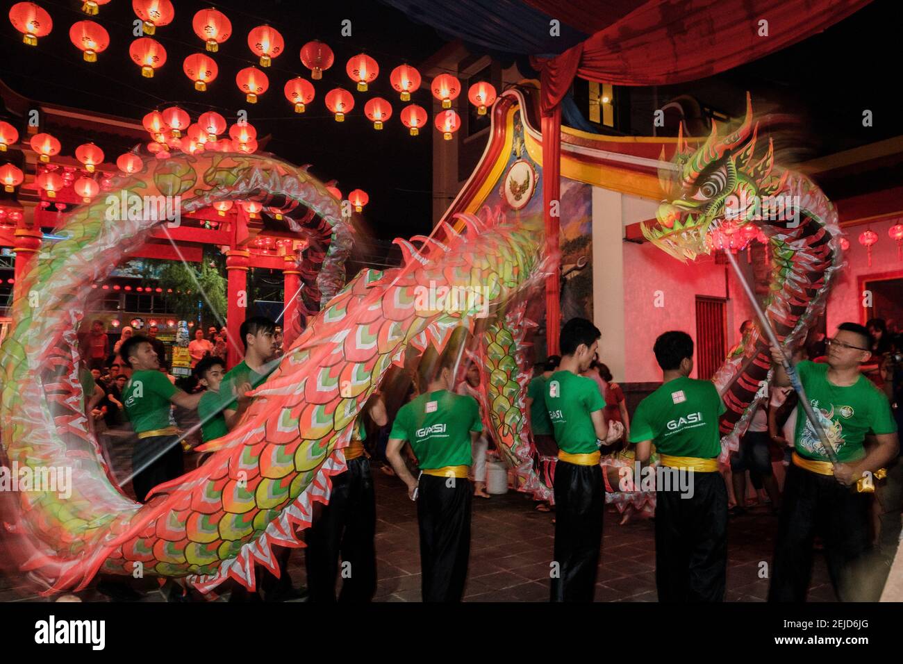 A Liong (dragon) dance performed while celebrating during the Chinese ...
