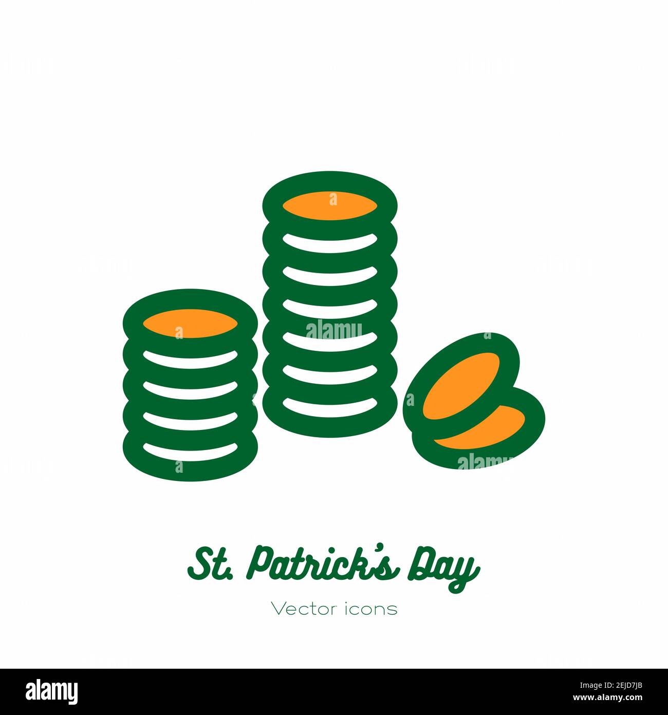 Saint Patricks day magic gold coins vector icon. Orange green line art ...