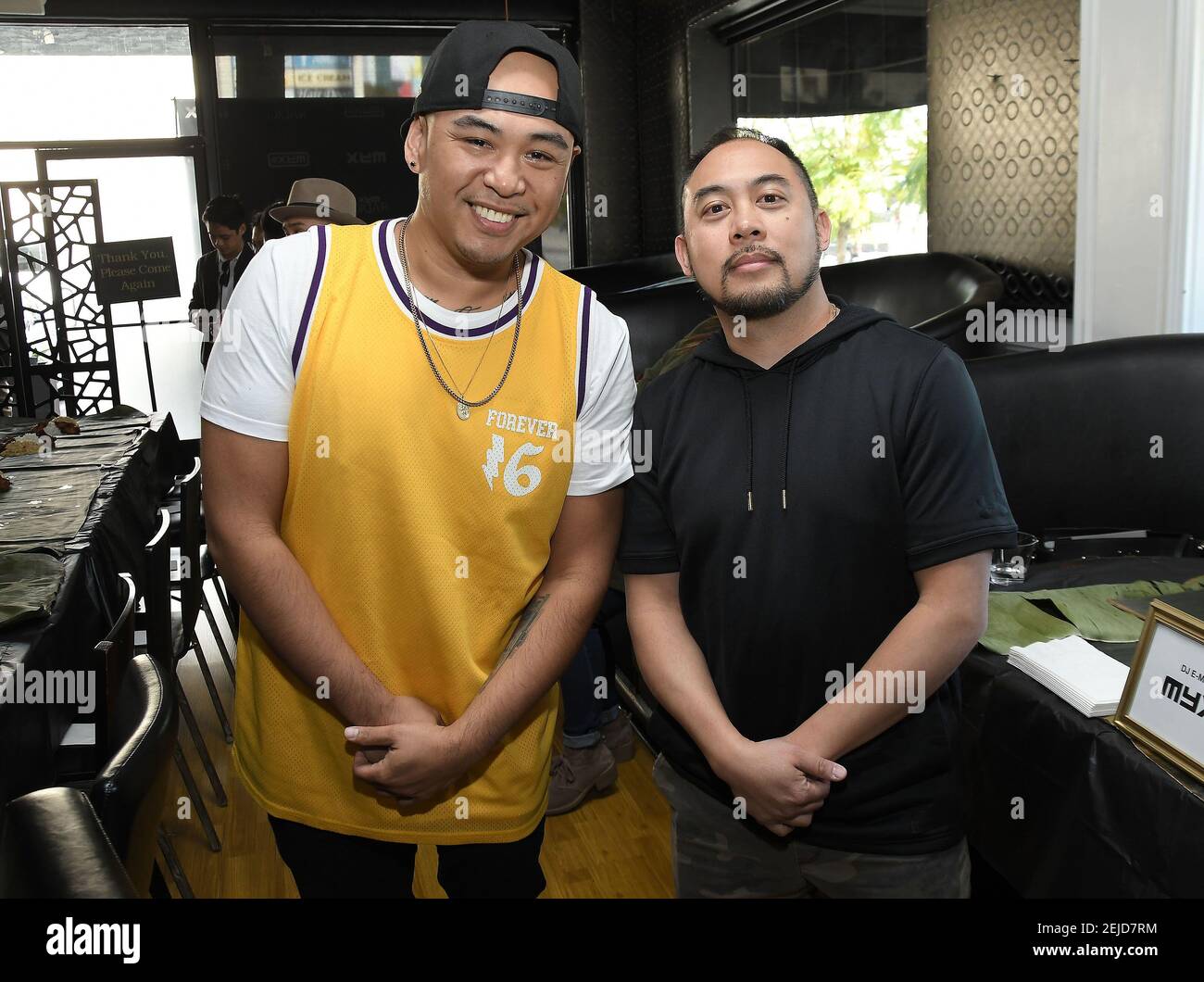 (L-R) Chris Aparri aka DJ Flict and DJ E-Man at the MYX Presents ...