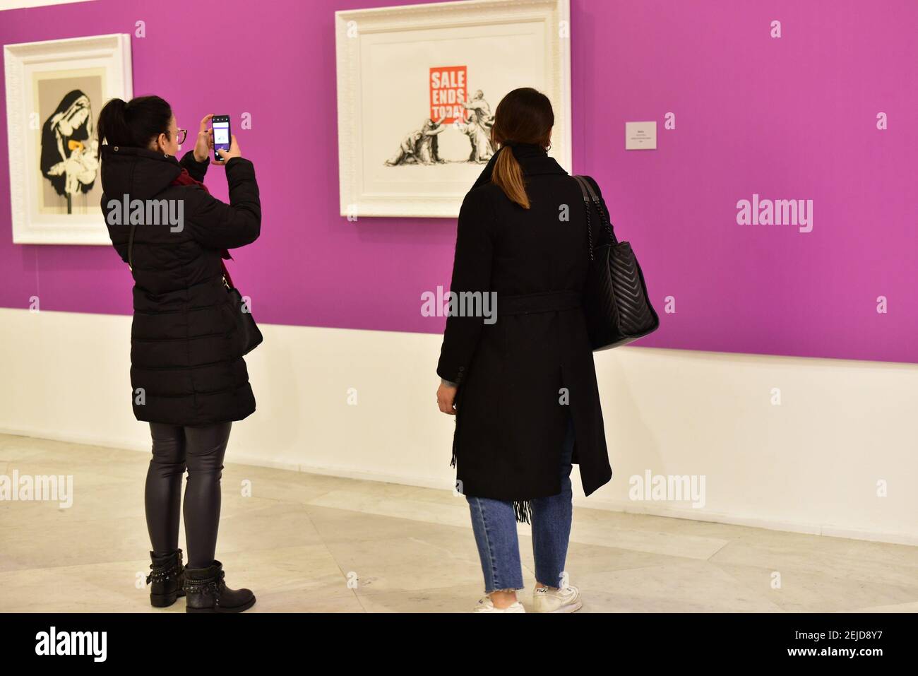 Banksy's works on exhibition at the Palazzo delle Arti in Napoli, an ...