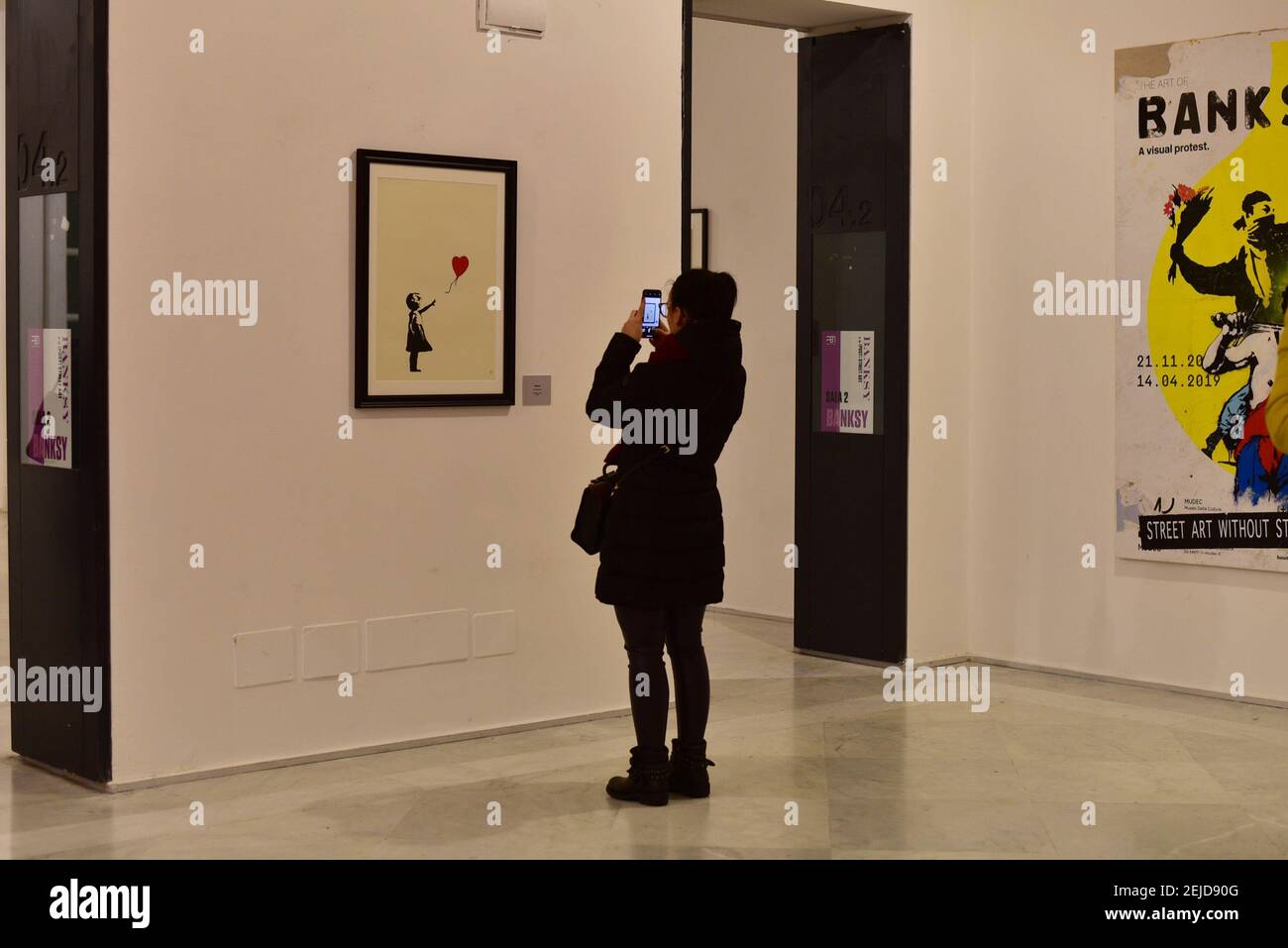 Banksy's works on exhibition at the Palazzo delle Arti in Napoli, an ...