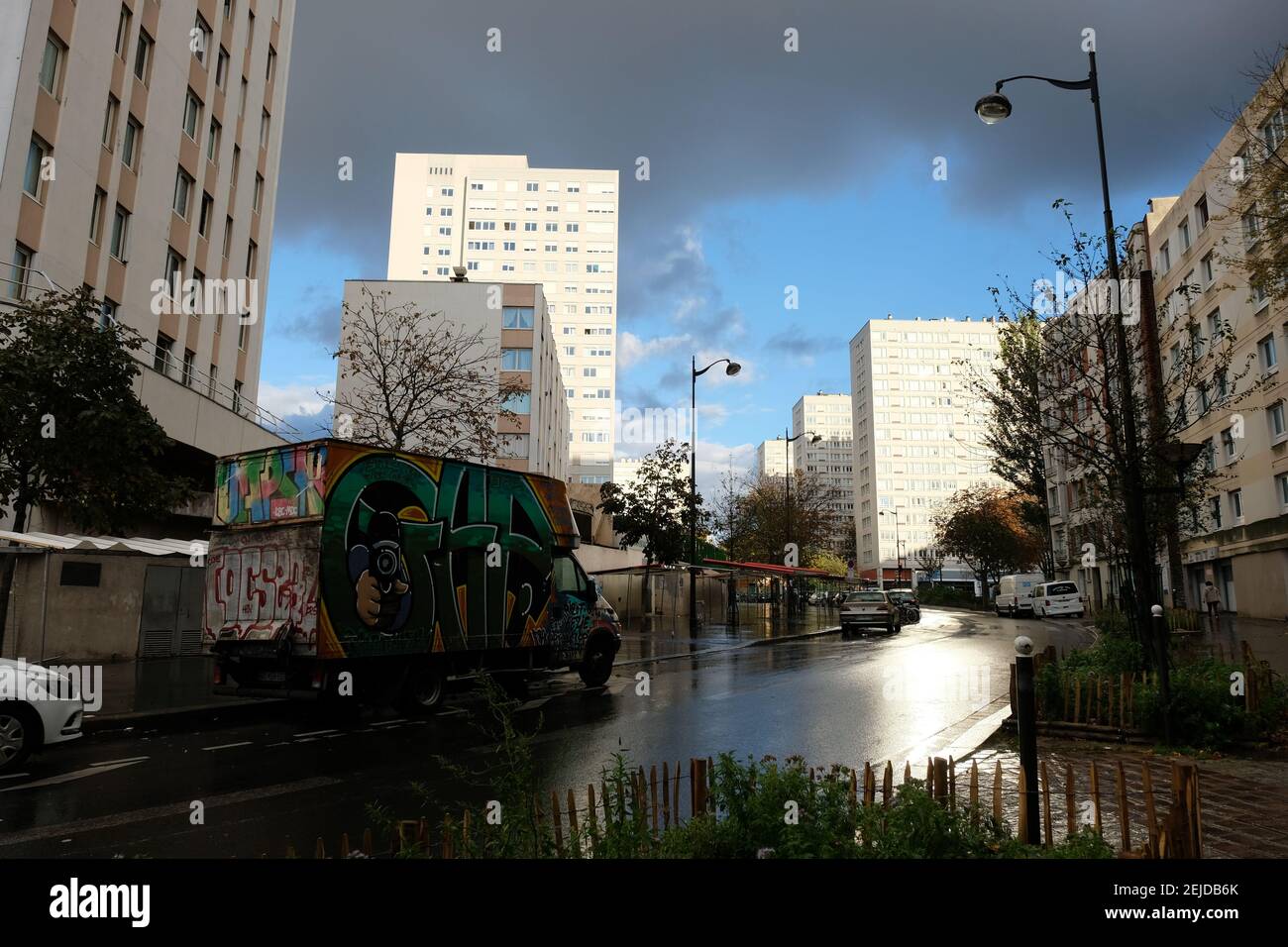 Buildings in the Place de Fêtes district in Paris Stock Photo - Alamy