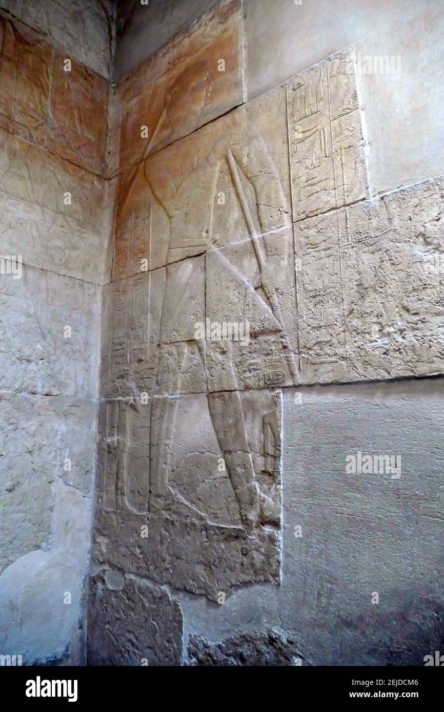 Vertical shot of bas relief figures showing daily life in ancient Egypt ...
