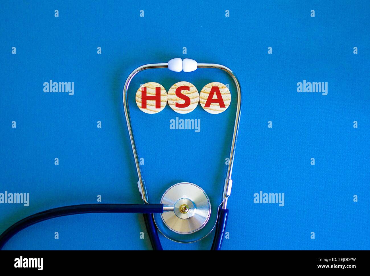 HSA, health savings account symbol. Wooden circles with words 'HSA ...