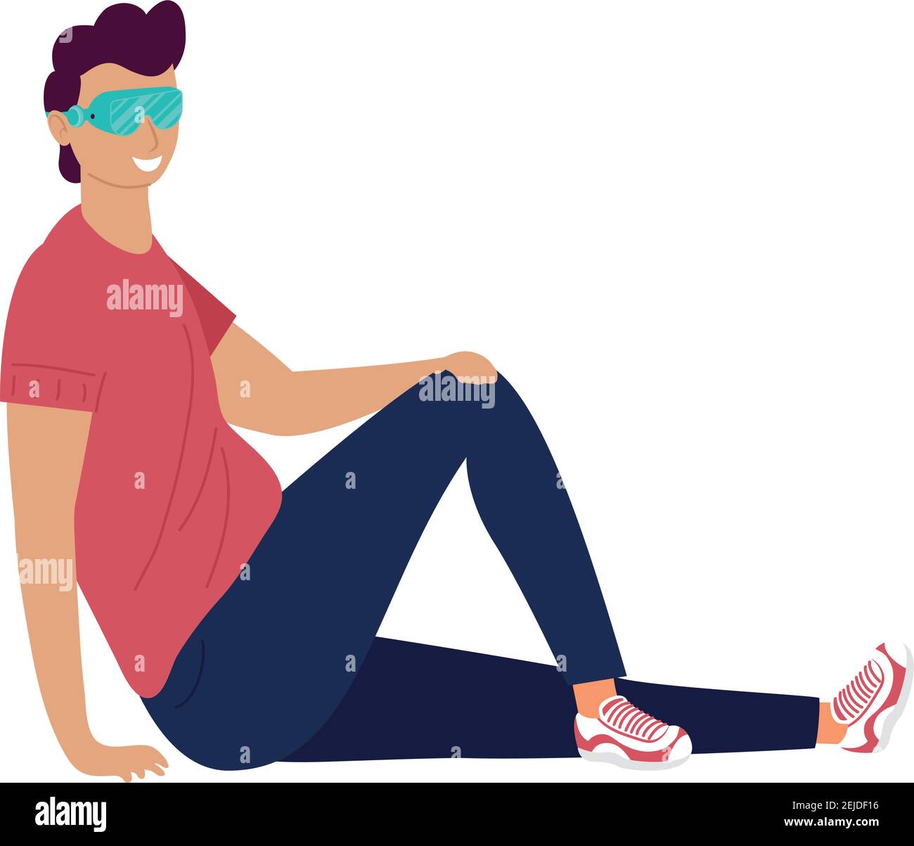 man seated using virtual reality mask vector illustration design Stock ...