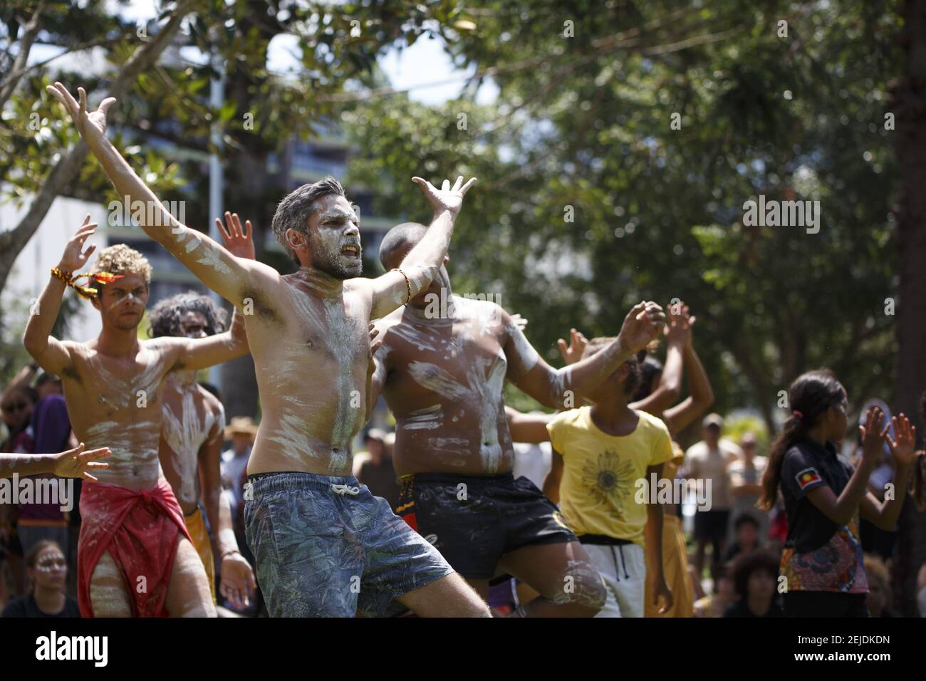 Protesters perform a traditional dance at Musgrave Park during the ...