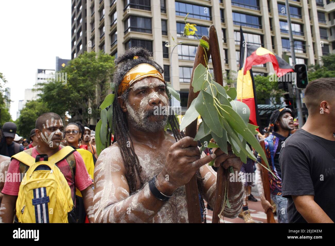 Protester with traditional make up marching through the streets of ...