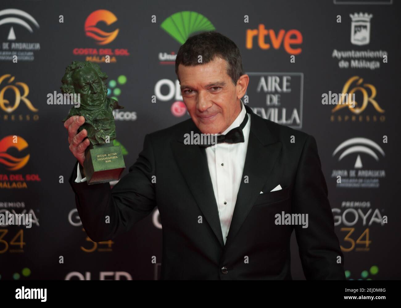 Spanish actor Antonio Banderas poses with his Goya award for the best ...