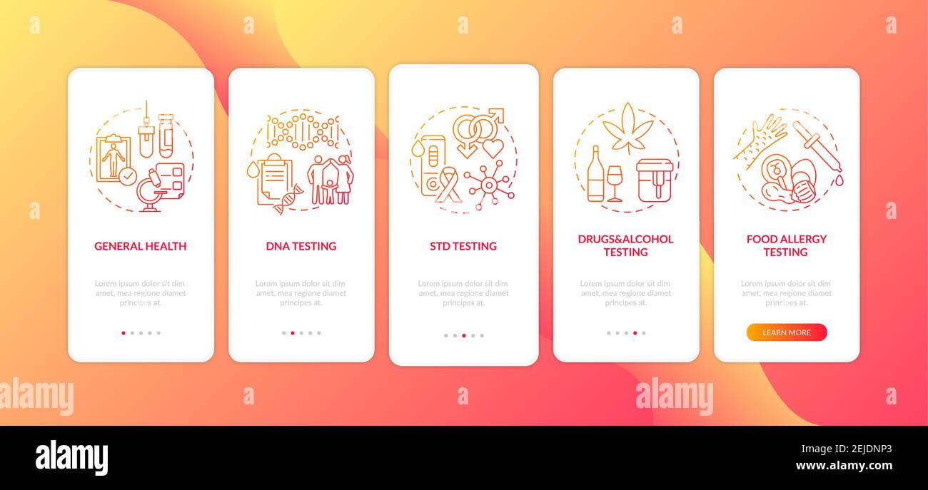 Clinical laboratory tests onboarding mobile app page screen with ...