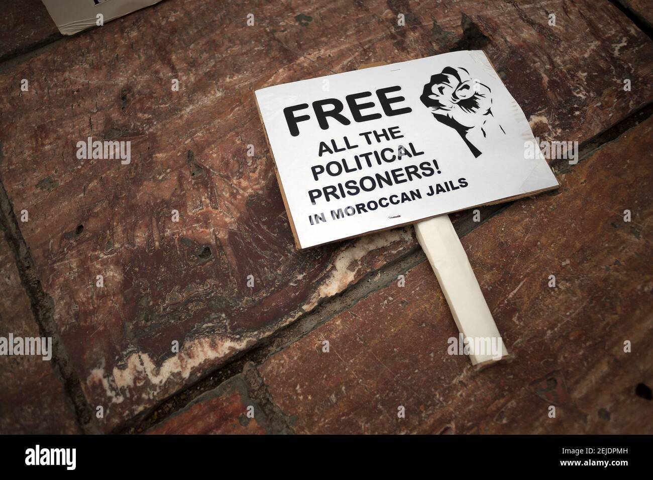 A placard lies on the ground during the demonstration. Protest in ...