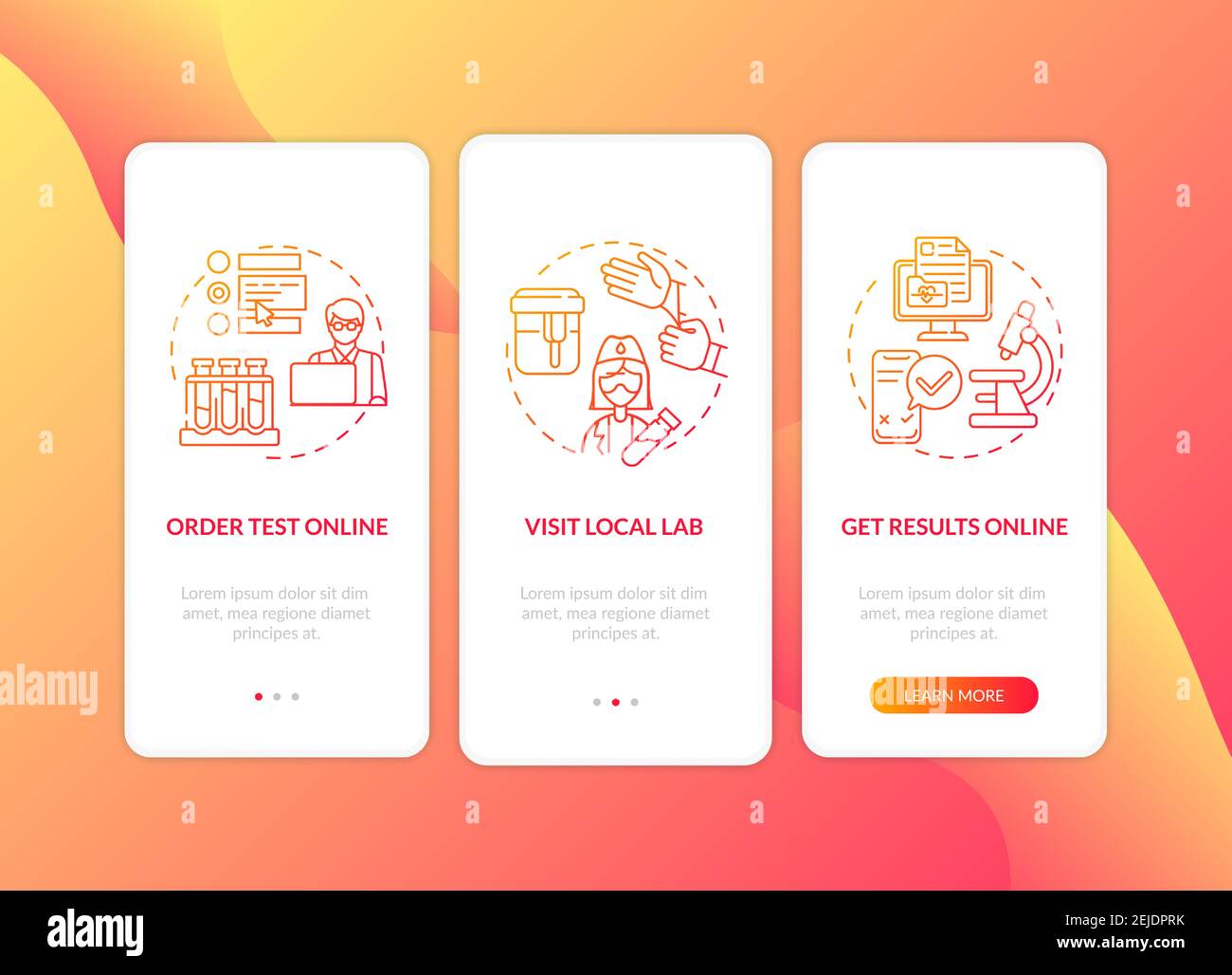 Requesting lab test onboarding mobile app page screen with concepts ...