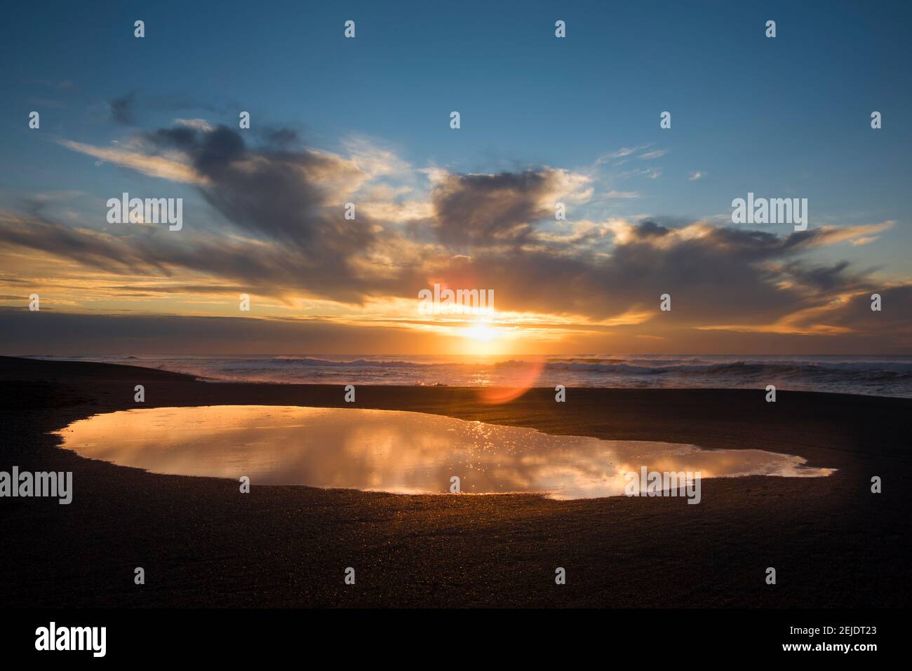 Puddle on the beach at sunset, Point Reyes National Seashore, Marin ...