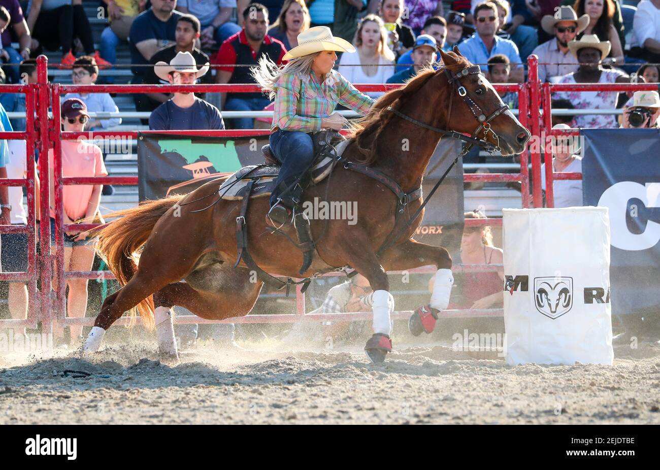 January 25, 2020: Bobbie Jo Alcazar competes in the Barrel Racing event ...