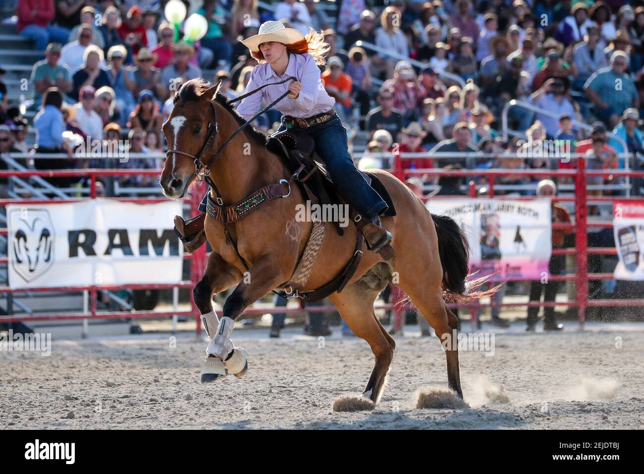 January 25, 2020: Rebecca Weiner competes in the Barrel Racing event ...