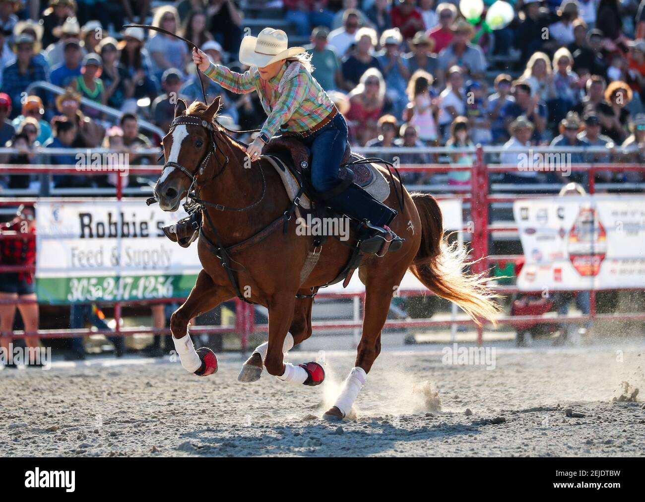 January 25, 2020: Bobbie Jo Alcazar competes in the Barrel Racing event ...