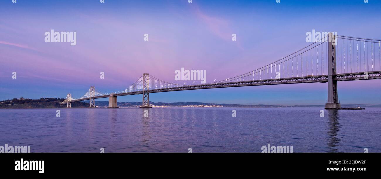 Suspension bridge over Pacific ocean, Bay Bridge, San Francisco Bay ...