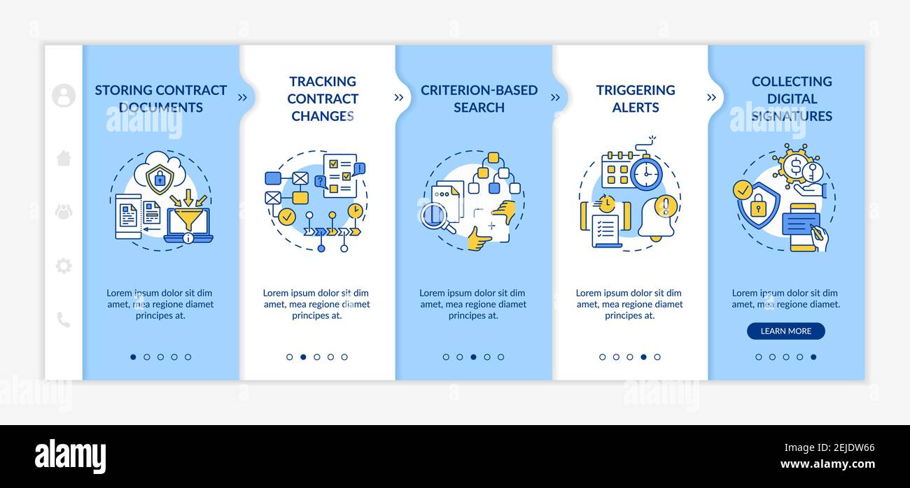 Contract management software functions onboarding vector template Stock ...