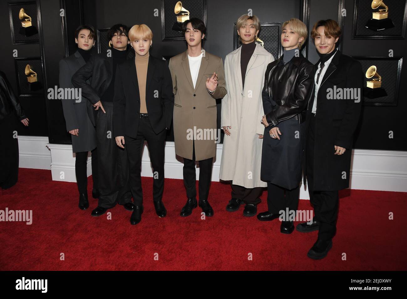 BTS arrive at the 62nd Annual Grammy Awards red carpet held at the ...