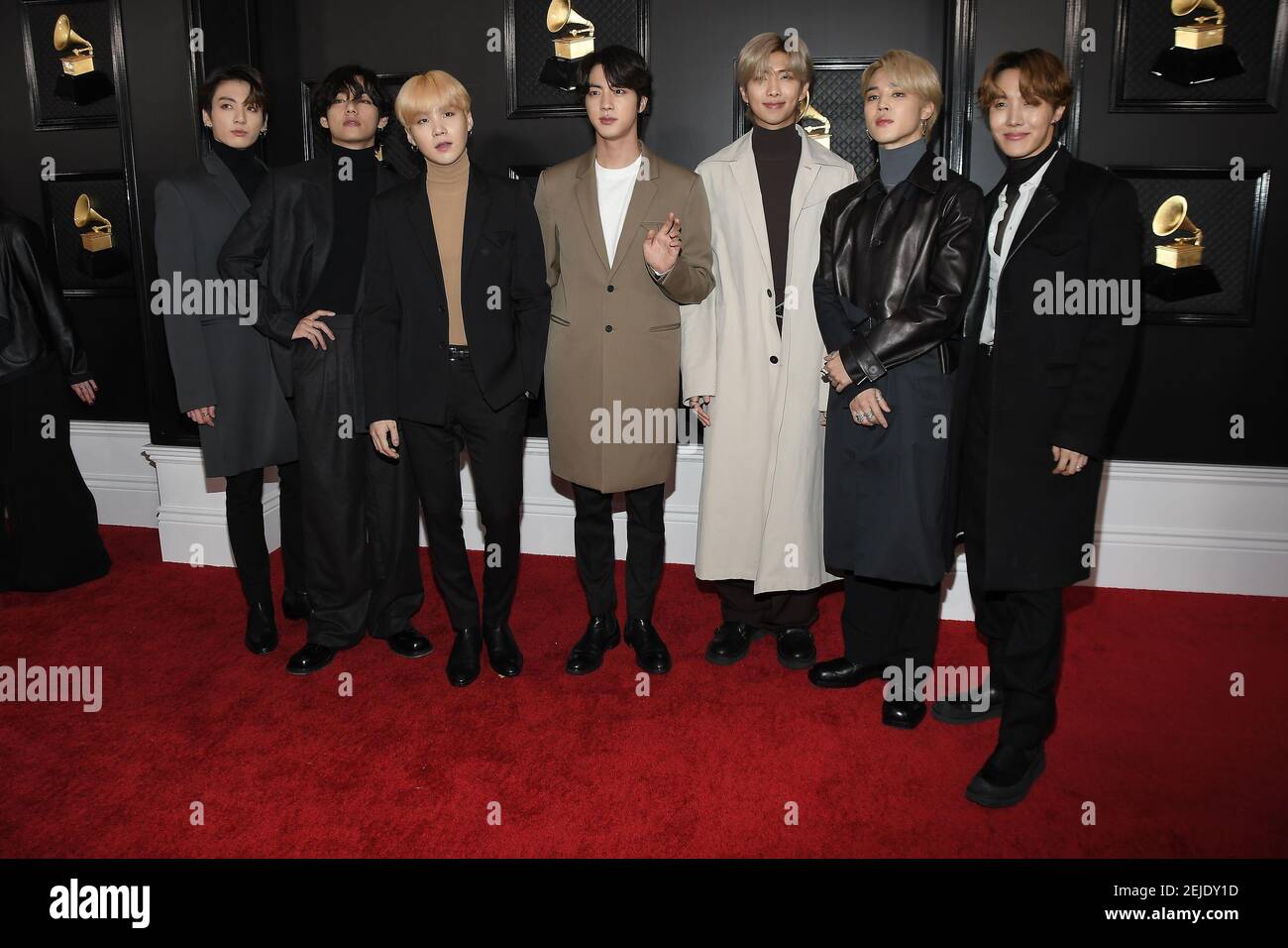 BTS arrive at the 62nd Annual Grammy Awards red carpet held at the ...