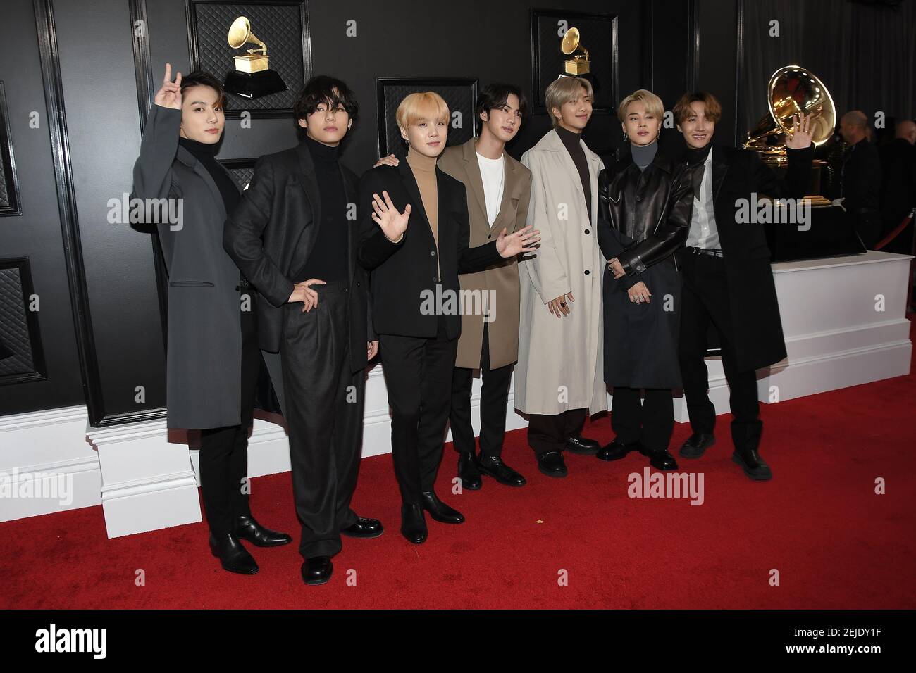 BTS arrive at the 62nd Annual Grammy Awards red carpet held at the ...