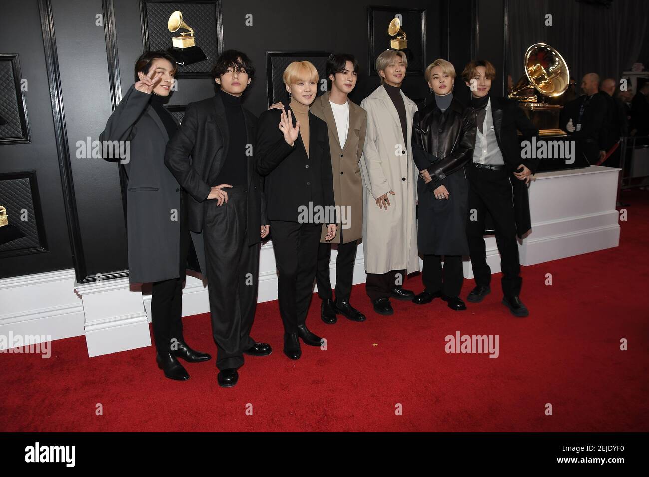 BTS arrive at the 62nd Annual Grammy Awards red carpet held at the ...
