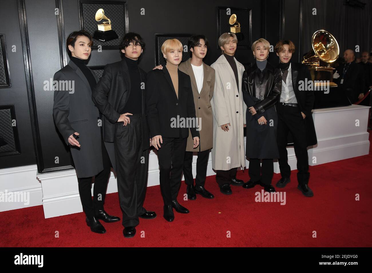 BTS arrive at the 62nd Annual Grammy Awards red carpet held at the ...
