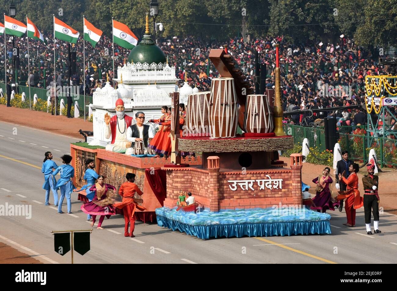 NEW DELHI, INDIA - JANUARY 26: The tableau of Uttar Pradesh passes ...
