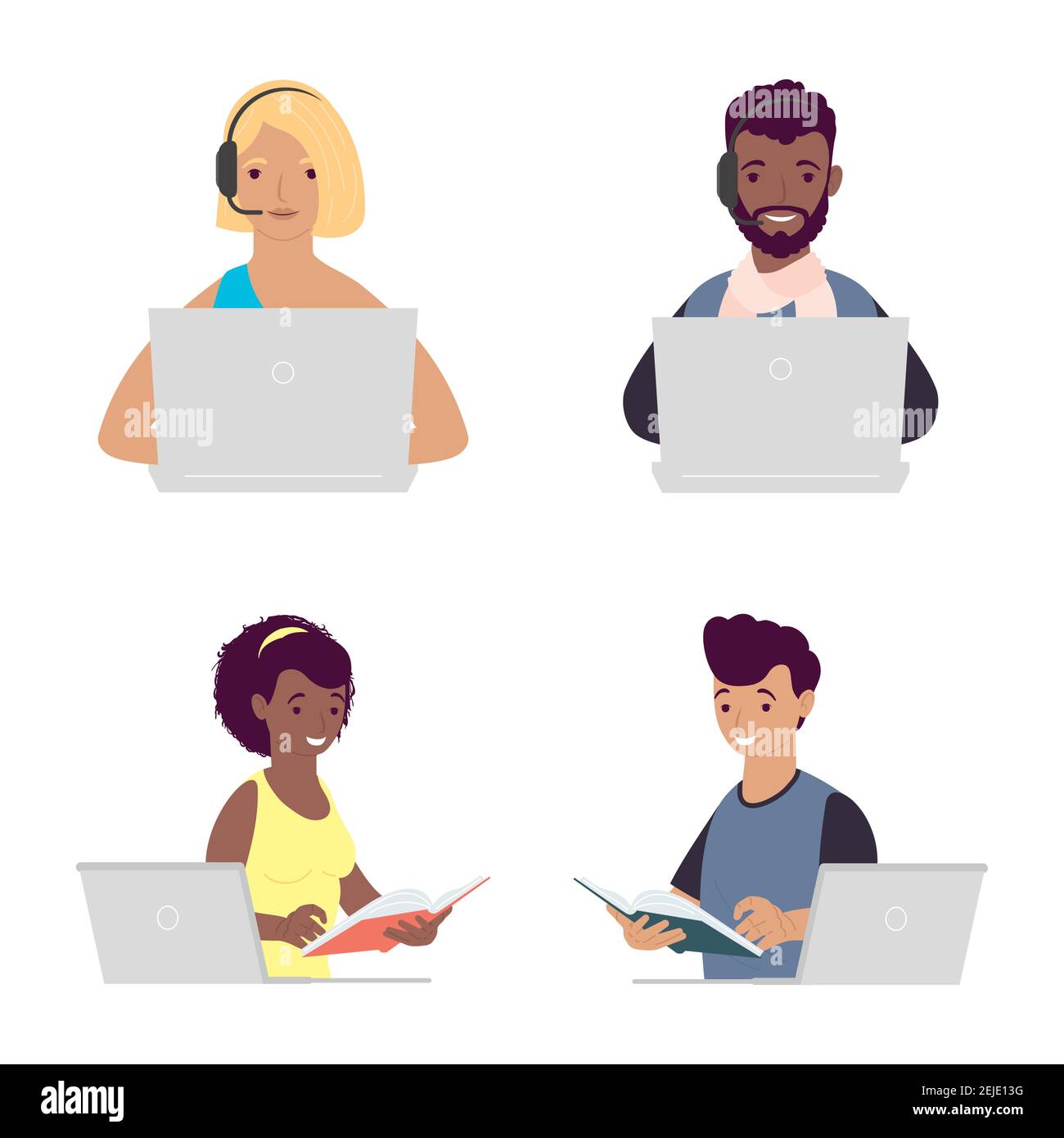 Four students studying Stock Vector Images - Alamy