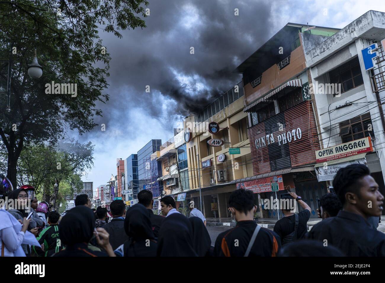 View of A&W fast foods restaurant on fire in Banda Aceh. The incident ...