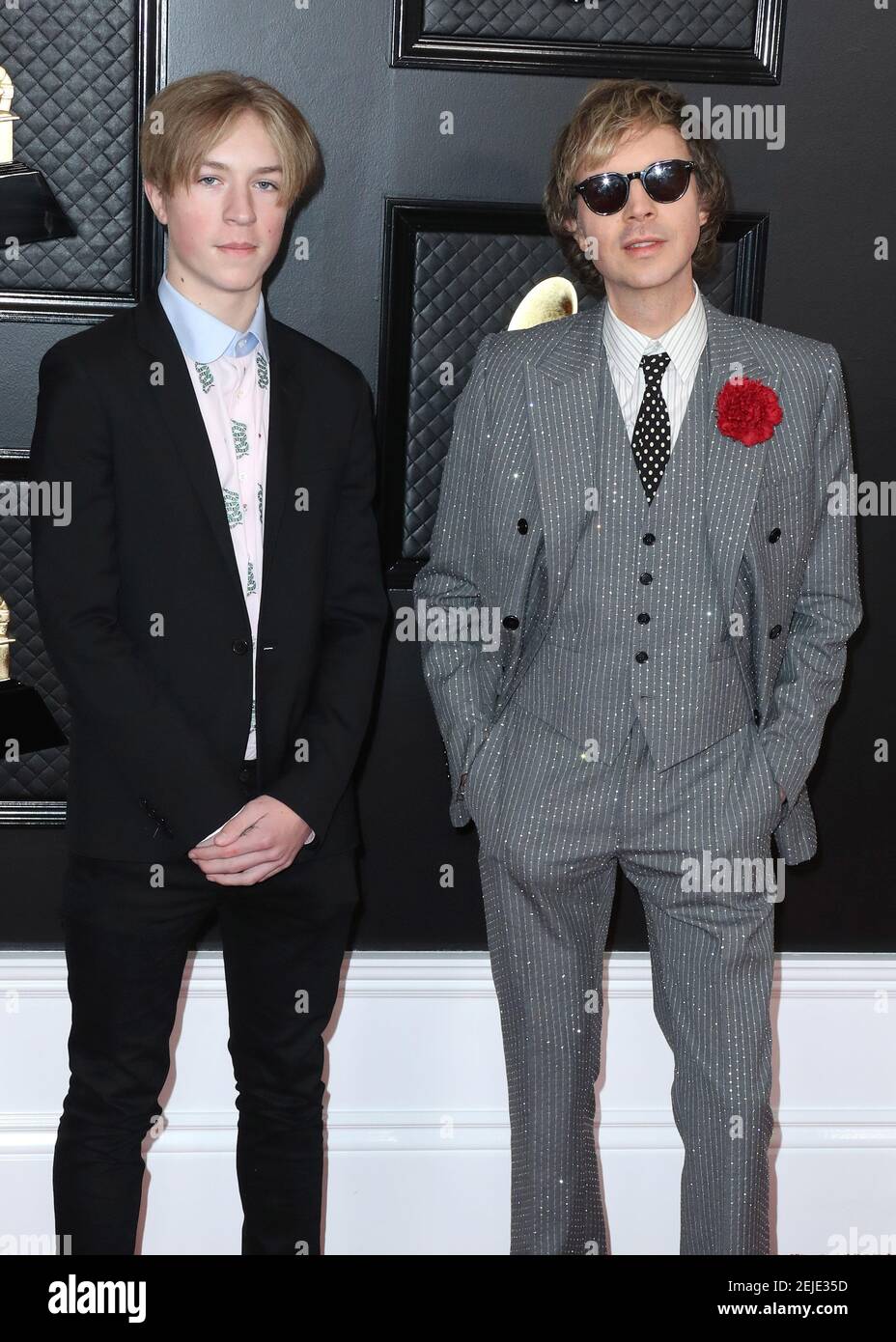 LOS ANGELES, CALIFORNIA, USA - JANUARY 26: Beck and Cosimo Henri arrive ...