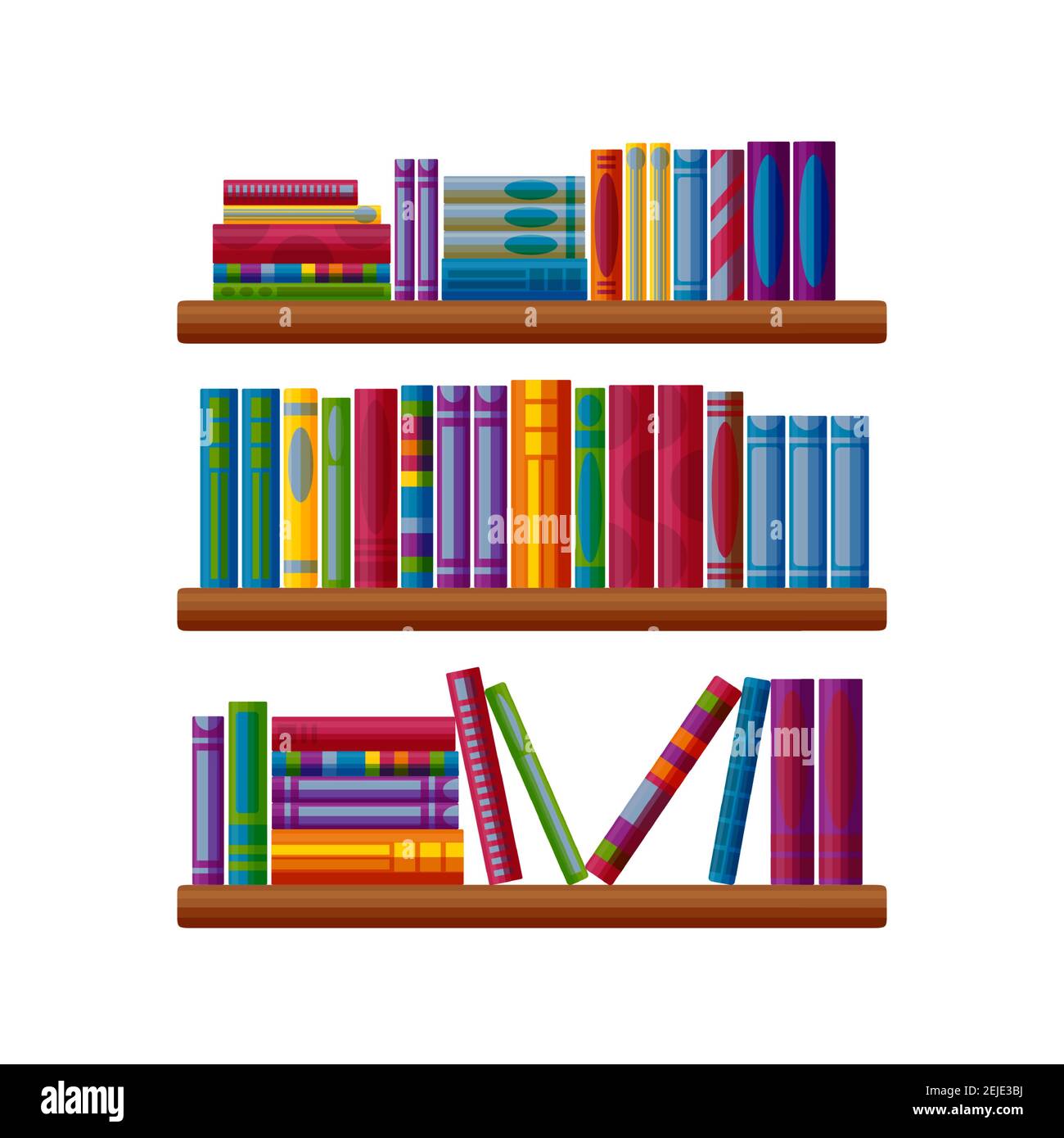 Racks with books. Set with colorful books in cartoon style. Vector ...