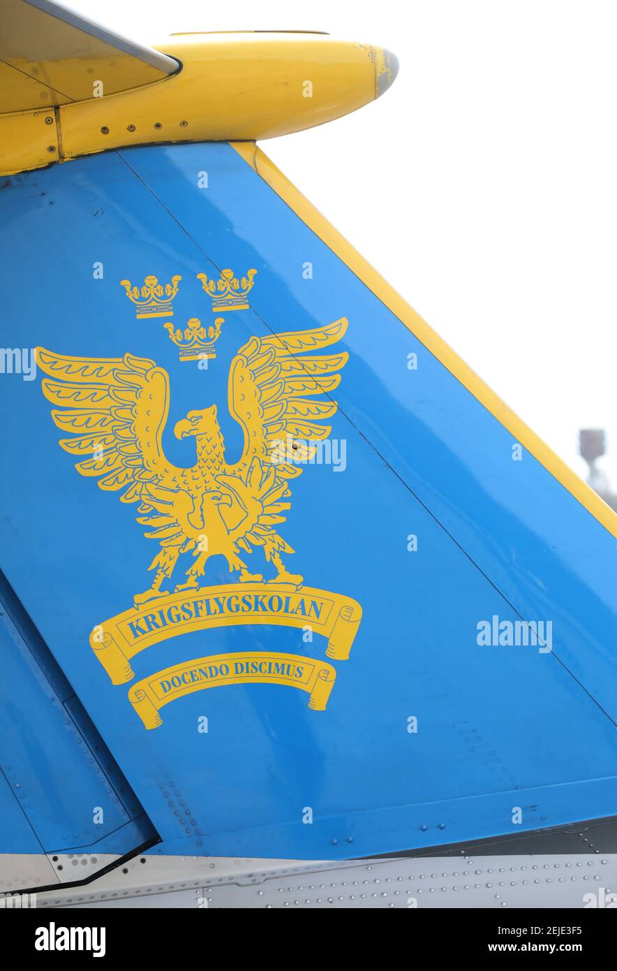 MALMSLÄTT, SWEDEN- 5 MAY 2018: The Saab 105 is a Swedish high-wing ...