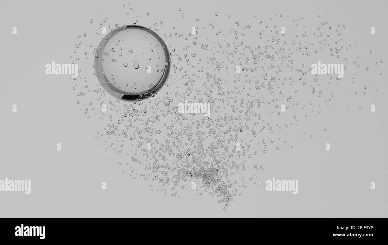 3D illustration of a glass sphere and lots of water bubbles isolated on ...