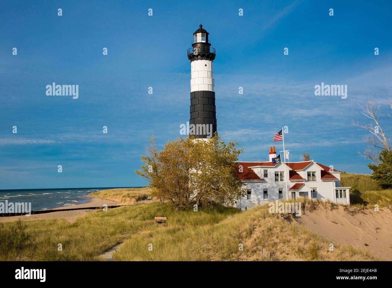 Lighthouse on the coast, Big Sable Point Lighthouse, Lake Michigan ...