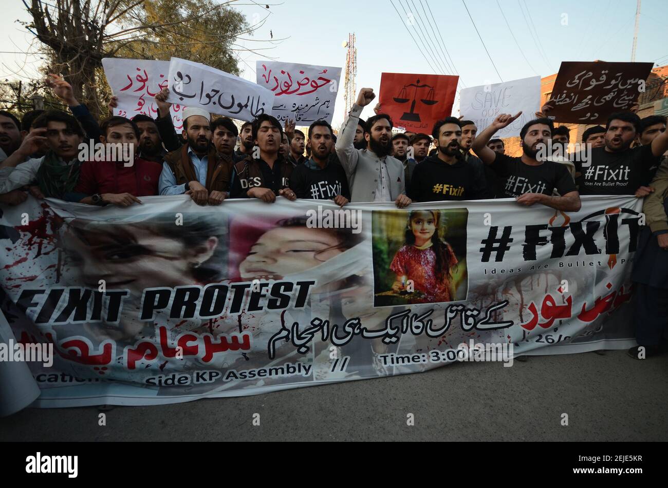 A local NGO Fixit workers protesting against seven-years-old girl ...