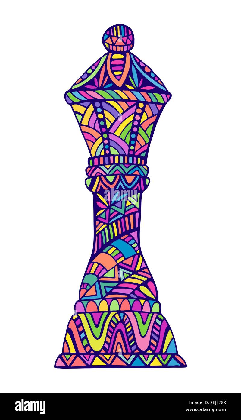 Vivid Queen Chess Piece with many decorative abstract bright patterns ...